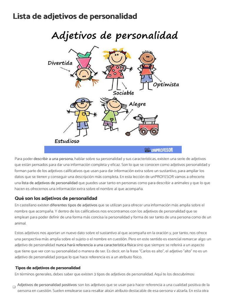 Lista de Adjetivos de Personalidad | PDF | Adjetivo | Información