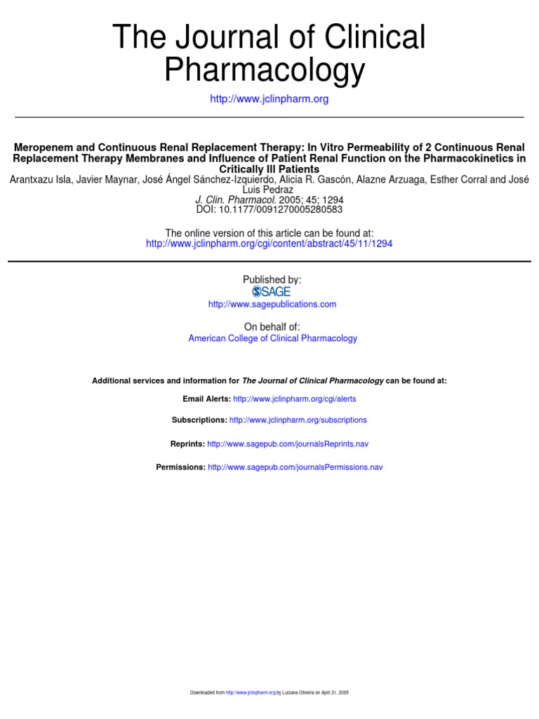 Meropenem and Continuous Renal Replacement Therapy | Download Free PDF ...