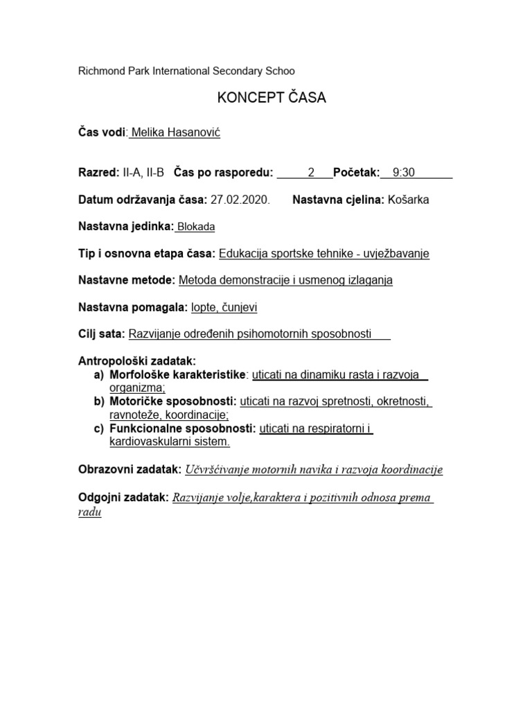 Priprema Blokada Kosarka (5209) .Doc MELIKA | PDF