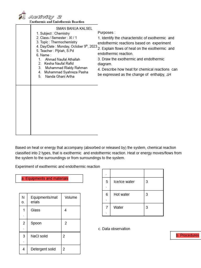 LKS Exothermic and Endothermic Reaction PJJ | PDF | Chemical Reactions ...