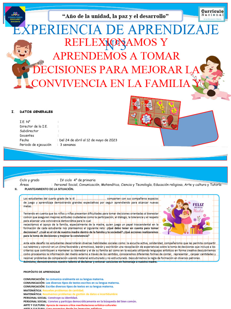 4TO EXPERIENCIA DE APRENDIZAJE N°2 | PDF | Aprendizaje | Oración