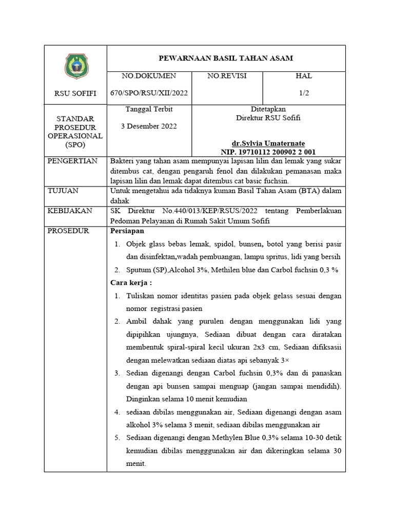 Spo Pewarnaan Bta | PDF