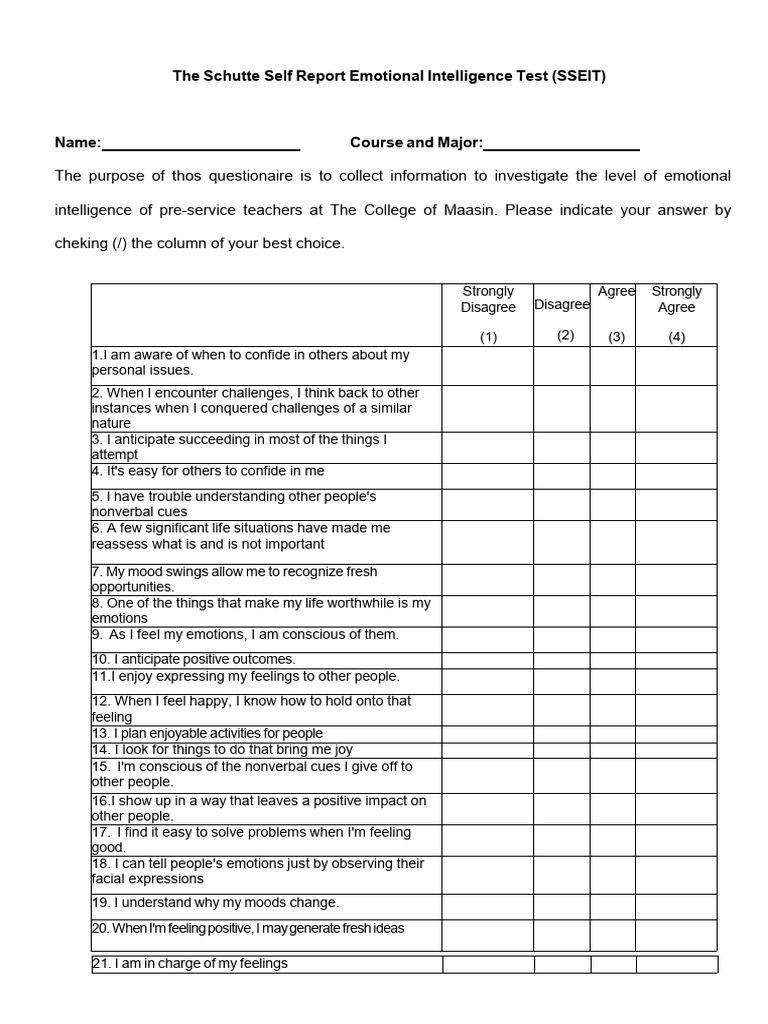 The Schutte Self Report Emotional Intelligence Tes | PDF | Feeling ...