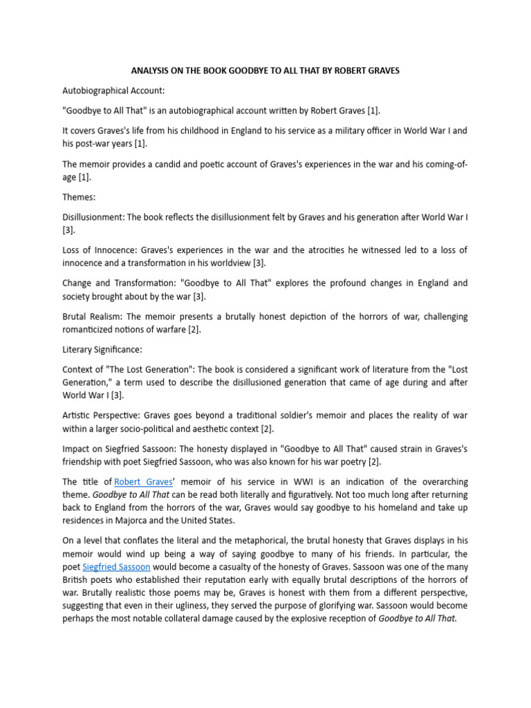 Analysis On The Book Goodbye To All That by Robert Graves | PDF | Poetry