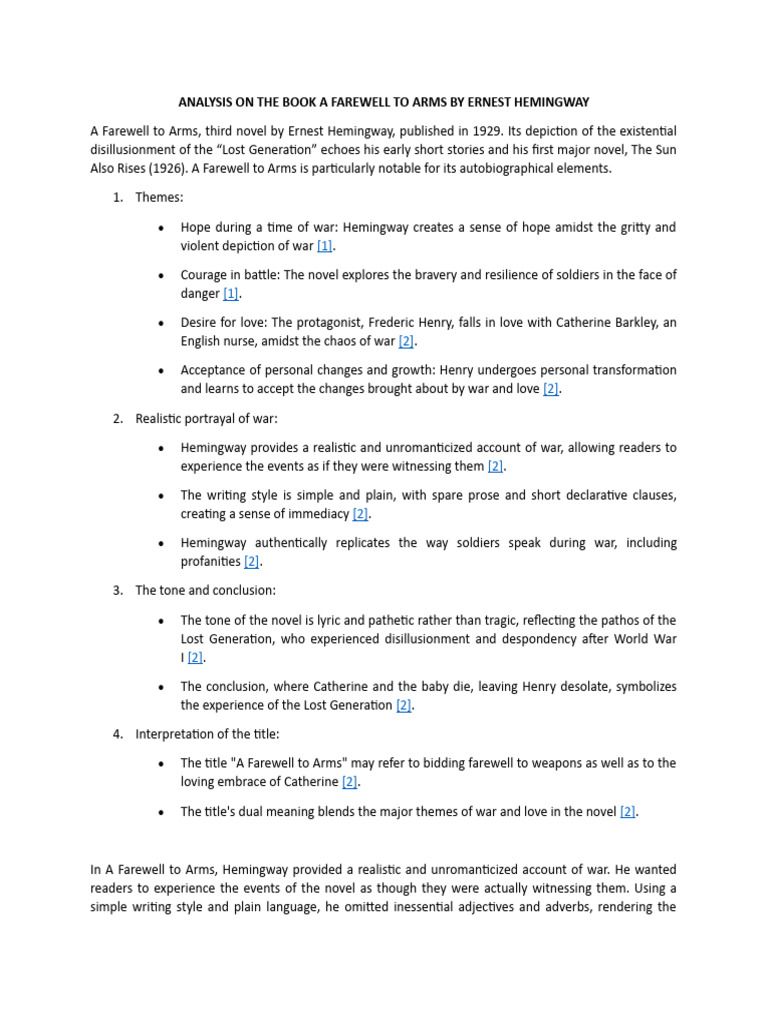 Analysis On The Book A Farewell To Arms by Ernest Hemingway | PDF ...