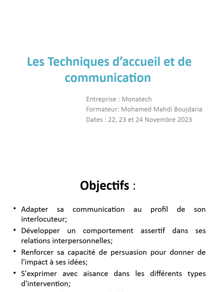 Les Techniques D'accueil Et de Communication Monatech | PDF | la communication