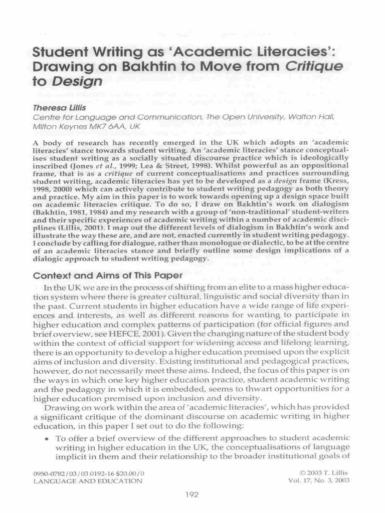 Lillis 2003. Student Writing As Academic Literacies | PDF