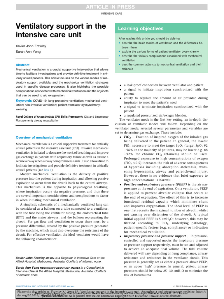 Ventilatory Support in The Intensive Care Unit | PDF | Breathing | Lung