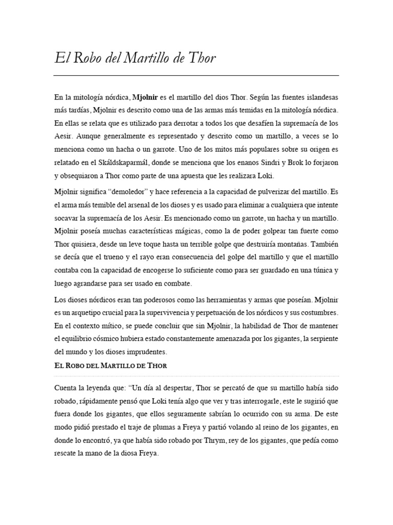 El Robo Del Martillo de Thor | PDF | Thor | Mitología nórdica