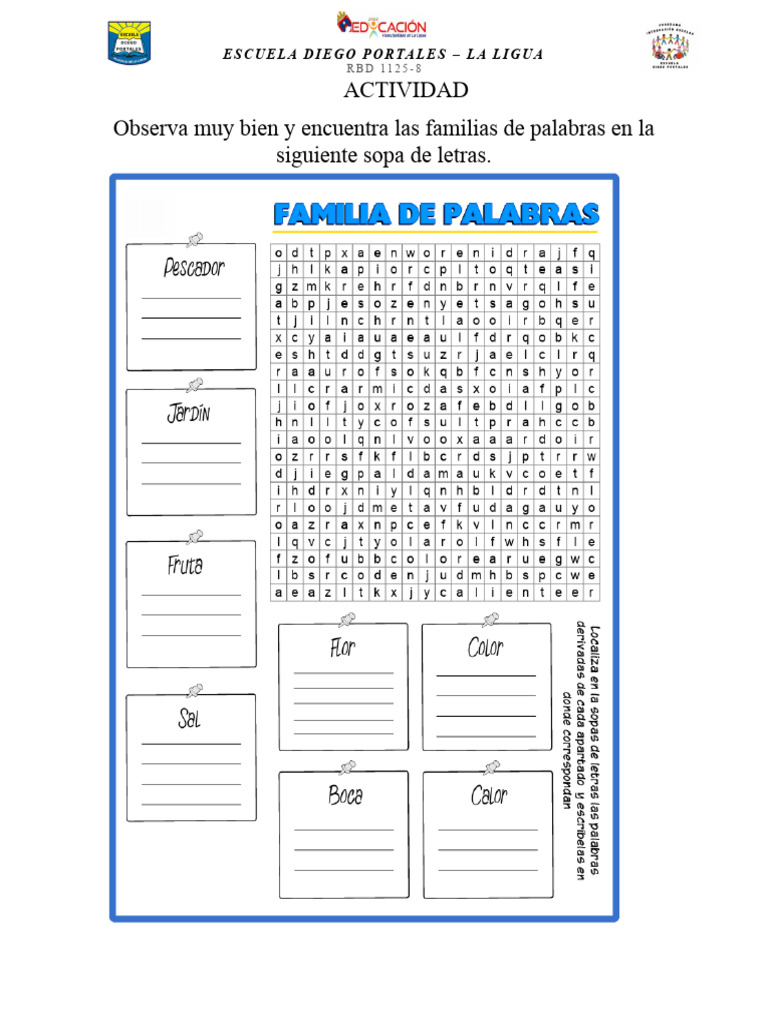 Familias de Palabras en Sopa de Letras | PDF | Artes del Lenguaje y ...