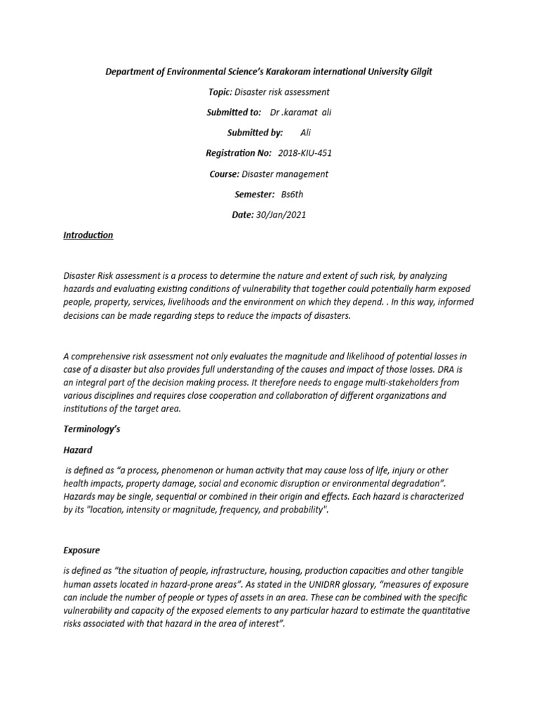 Desaster Assignment | PDF | Risk | Disaster Risk Reduction