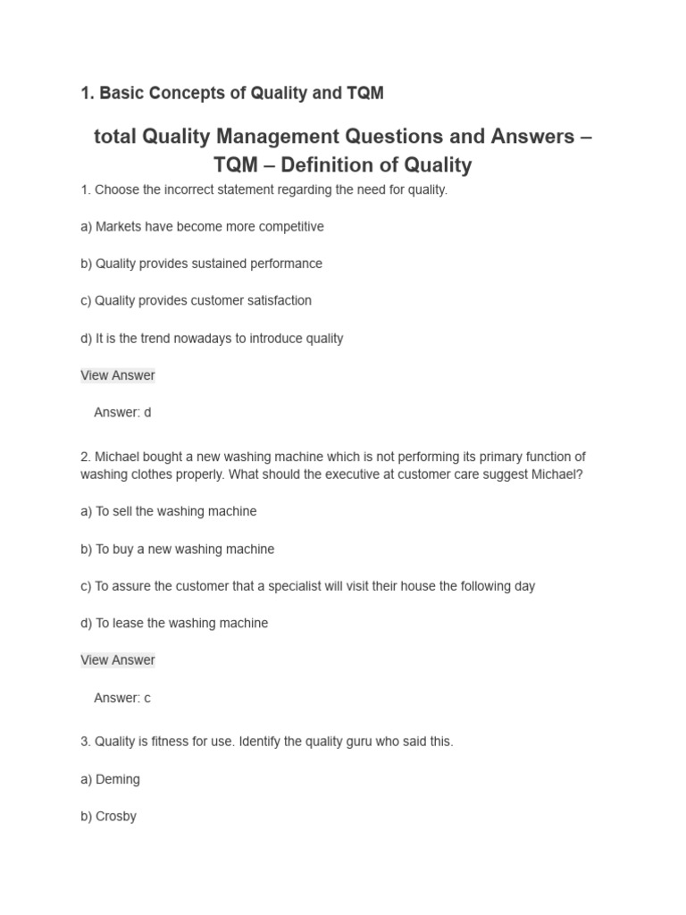 TQM Basics and Quality Concepts | PDF | Goal | Quality (Business)