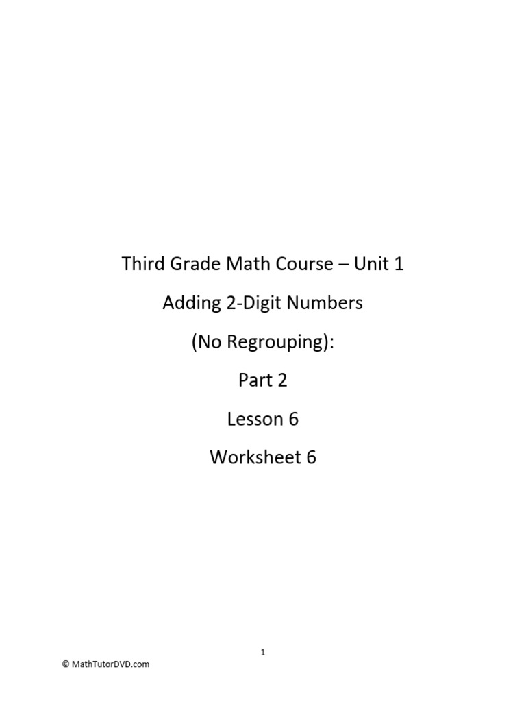 Third Grade Math Course - Unit 1 - Lesson 6 - Worksheet | PDF