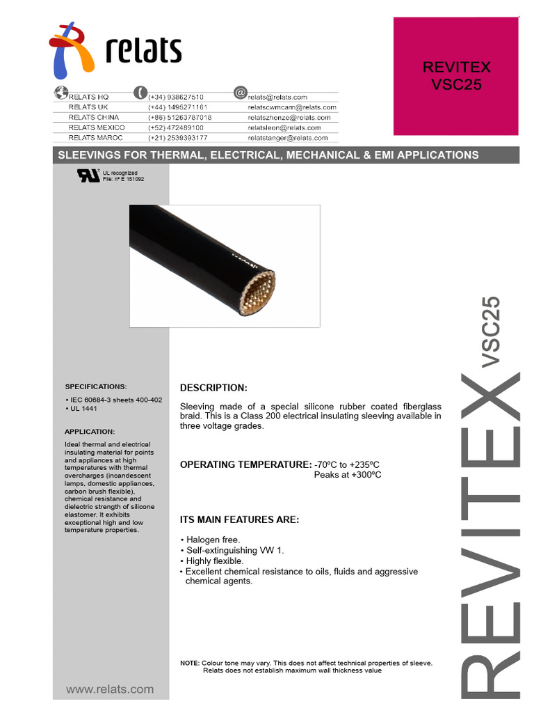 Revitex VSC25 Sleeving | PDF | Insulator (Electricity) | Electrical ...