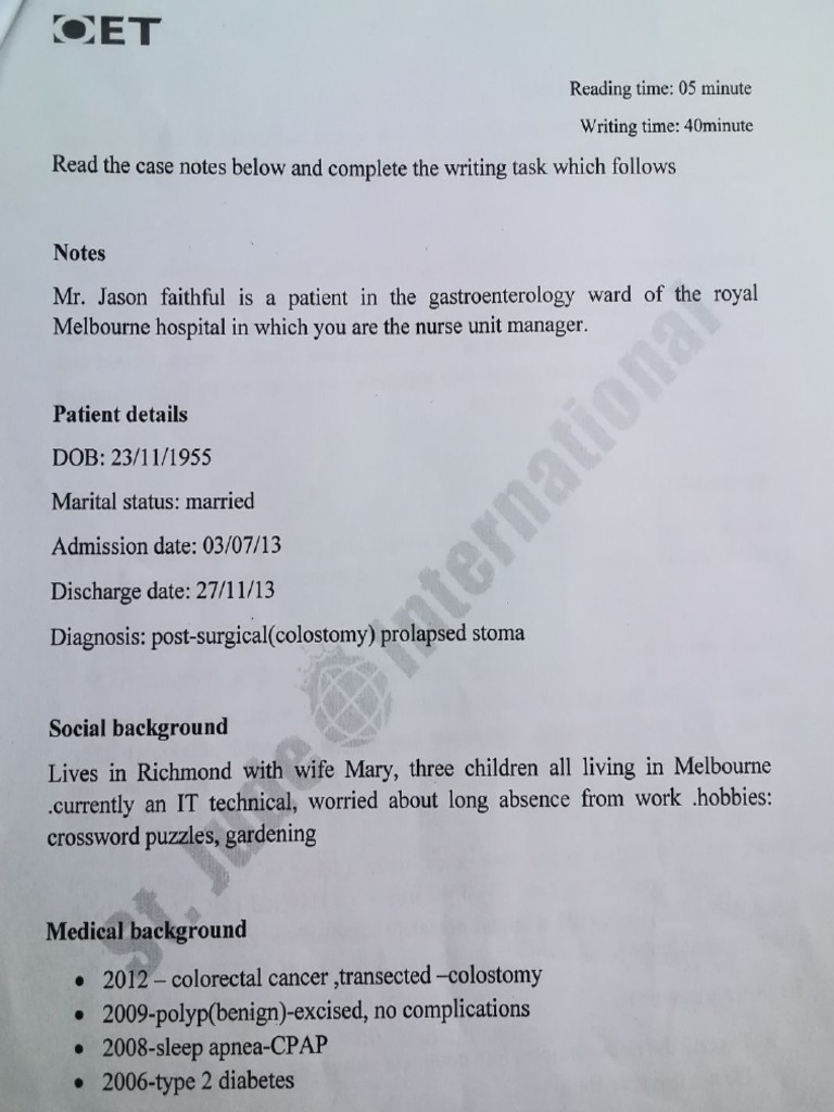 WN.105. MR Jason Faithful - Case Notes - Colostomy Prolapsed Stoma ...