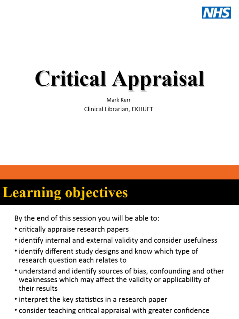 How To Read A Paper - Critical Appraisal | PDF | Cohort Study | Randomized Controlled Trial