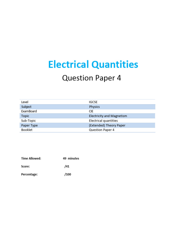 IGCSE Electrical Quantities Exam Paper | PDF | Series And Parallel ...