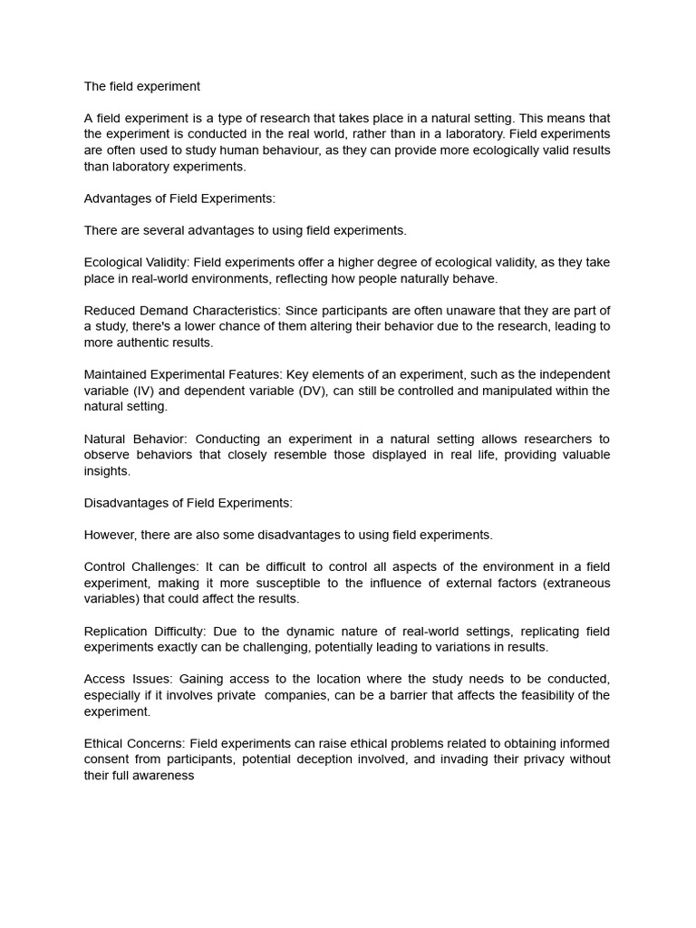 Field Experiment | PDF | Science & Mathematics | Wellness
