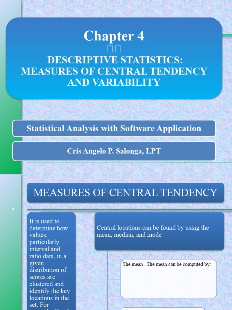 Chapter 4 Measures of Central Tendency | PDF | Coefficient Of Variation ...