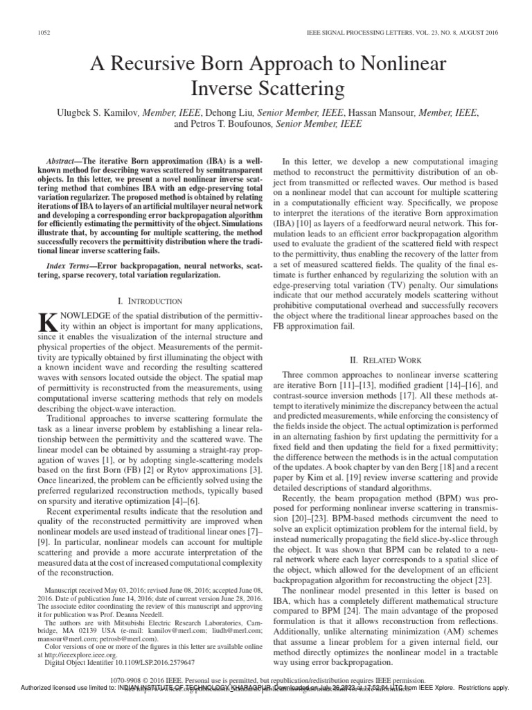 A Recursive Born Approach To Nonlinear Inverse Scattering | PDF | Artificial Neural Network ...
