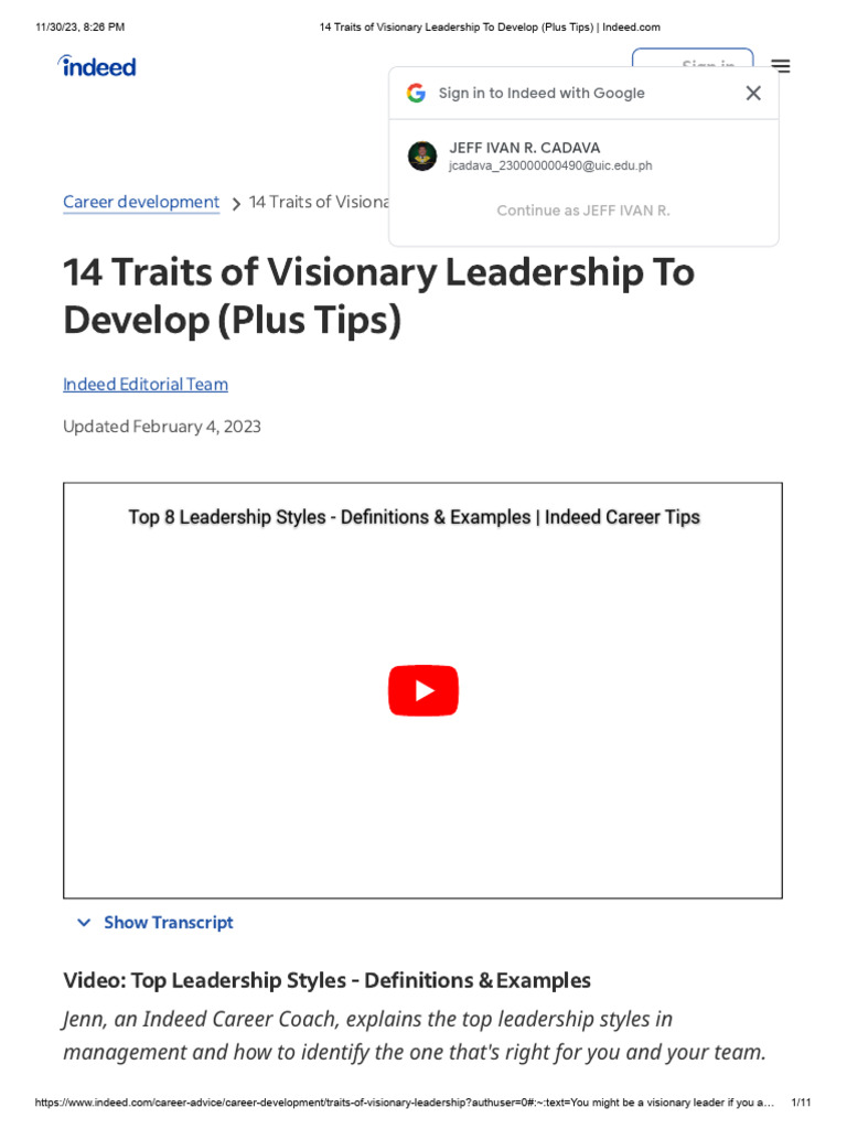 14 Traits of Visionary Leadership To Develop (Plus Tips) | PDF ...