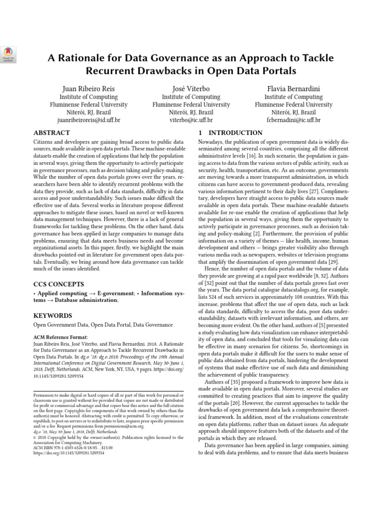 A Rationale For Data Governance As An Approach To Tackle Recurrent Drawbacks in Open Data ...