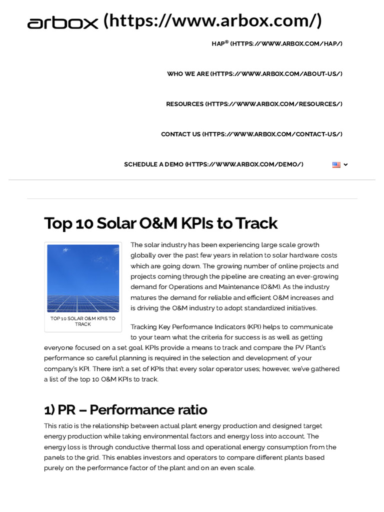 Top 10 Solar O&M KPIs To Track - Arbox Renewable Energy | PDF ...