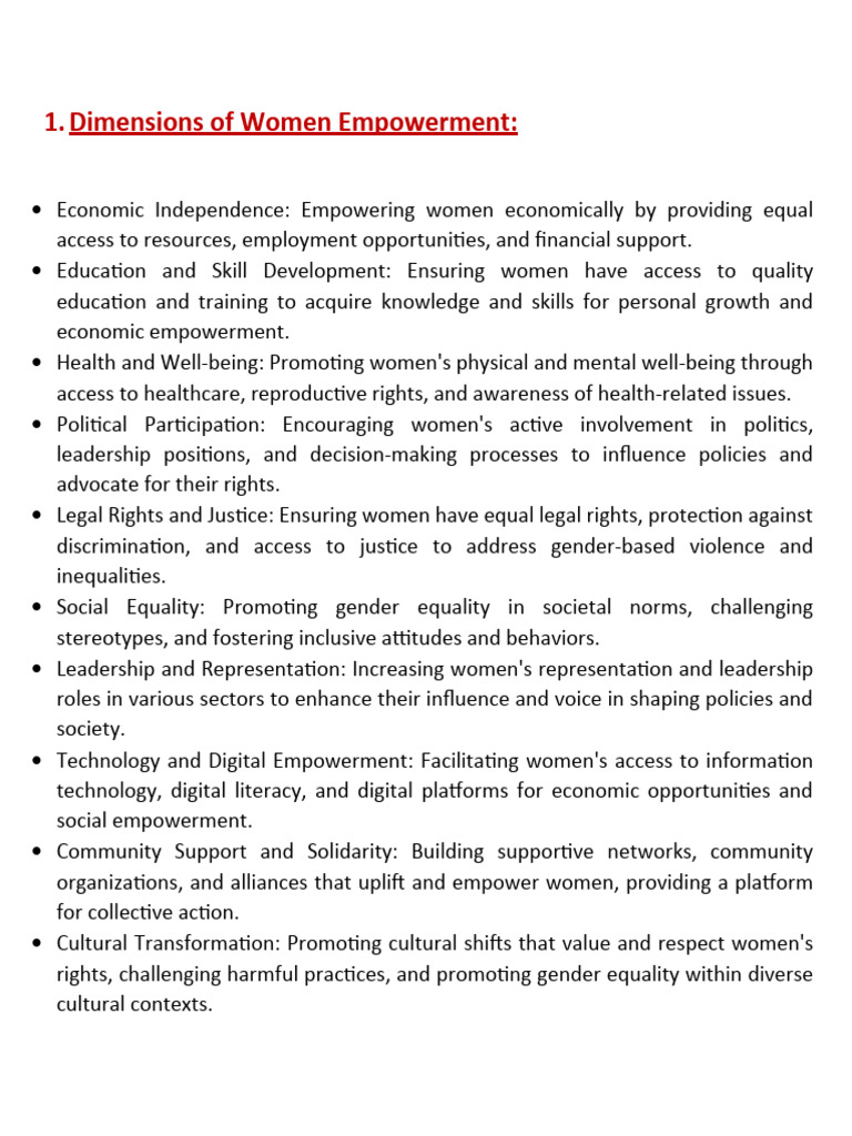 Dimensions of Women Empowerment | PDF | Empowerment | Gender Equality