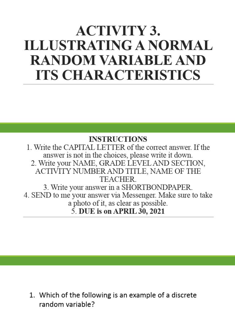 Activity 3 Illustrating A Normal Random Variable And Its Characteristics Download Free Pdf