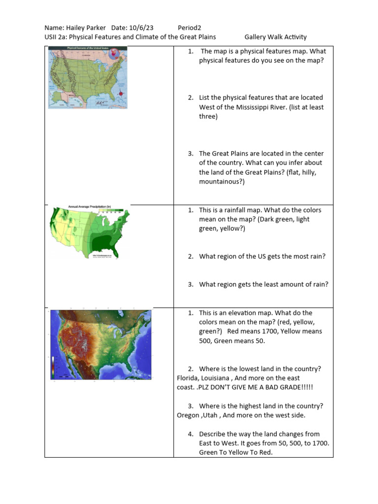2agallerywalk Worksheet | PDF | Great Plains | Natural Environment