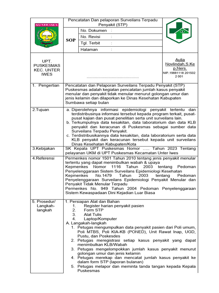 SOP STP (Surveilans Terpadu Penyakit) - Fix | PDF | Kesehatan Holistik | Sains & Matematika