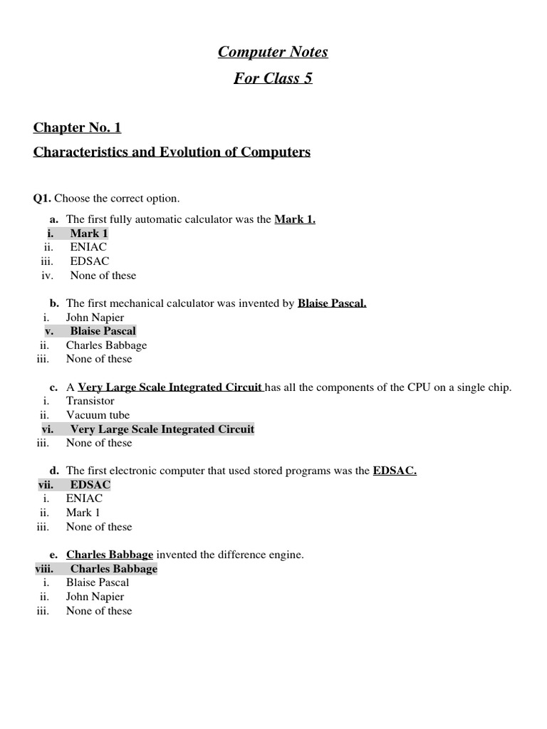 Class 5 Computer Pdf Calculator Microprocessor