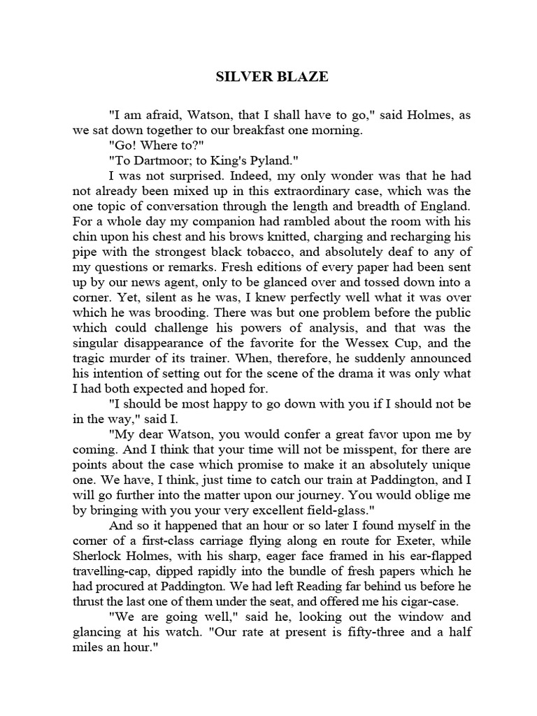 Silver Blaze | PDF | The Adventure Of Silver Blaze