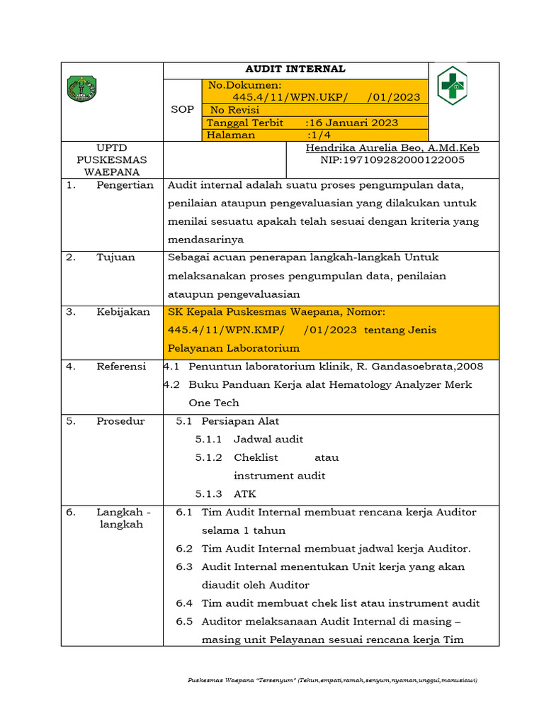 Sop Audit Internal | PDF