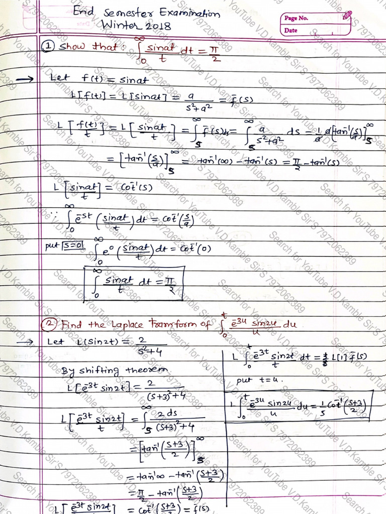 1.laplace Transform PYQ Solved | PDF 1.laplace Transform PYQ Solved | PDF