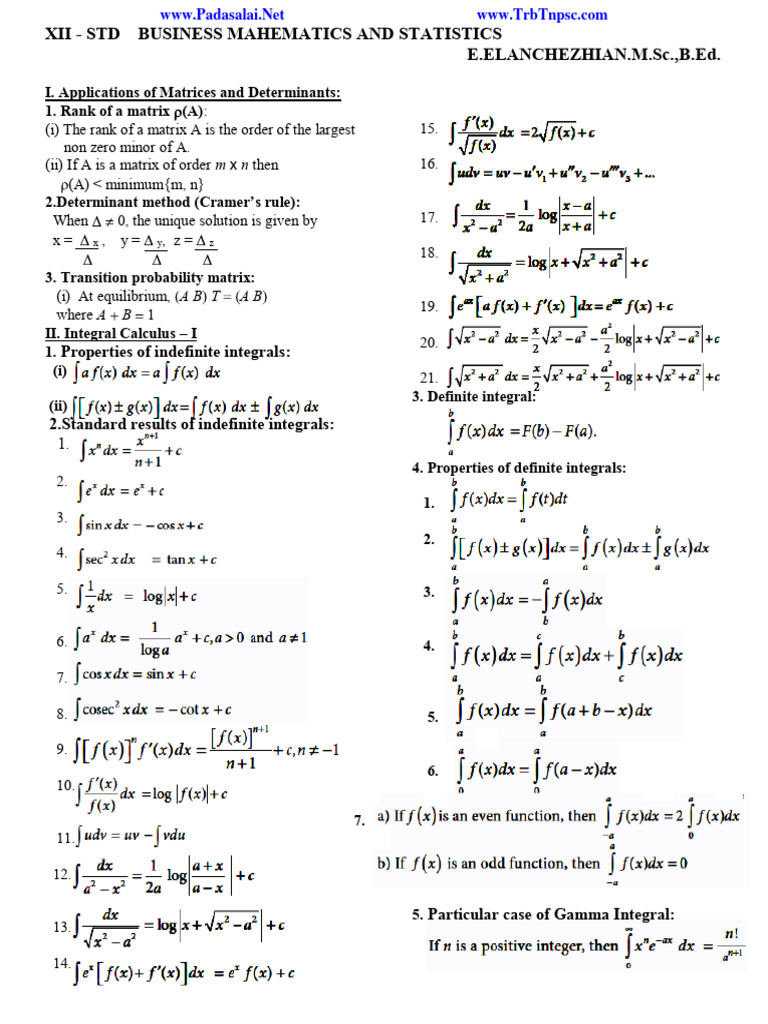 Business Mathematics Formulas Guide | PDF | Linear Algebra | Algebra