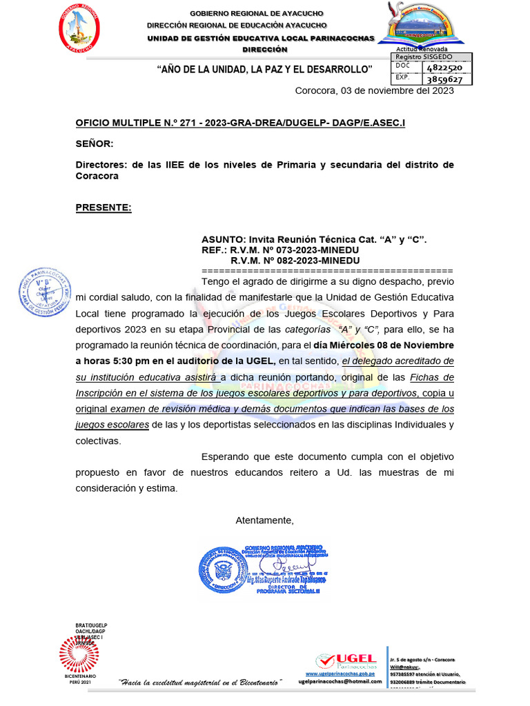 Oficio Multiple 271 2023 Iiee | PDF