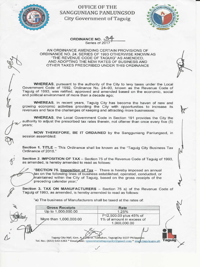 Taguig City Ordinance - LBT 34-2017 | PDF