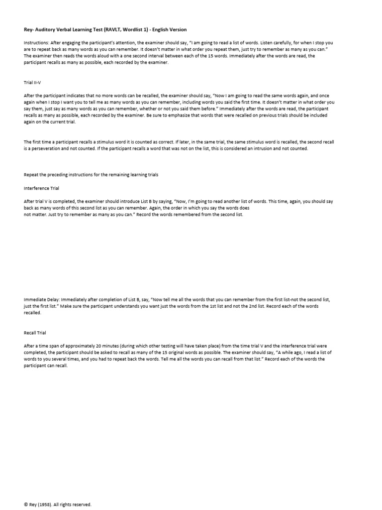 English Ravlt2 1 | PDF | Recall (Memory) | Brain