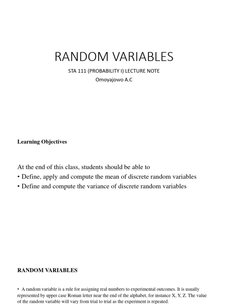 Sta 111 Random Variables PDF | PDF | Probability Distribution | Random ... Sta 111 Random Variables PDF | PDF | Probability Distribution | Random ...