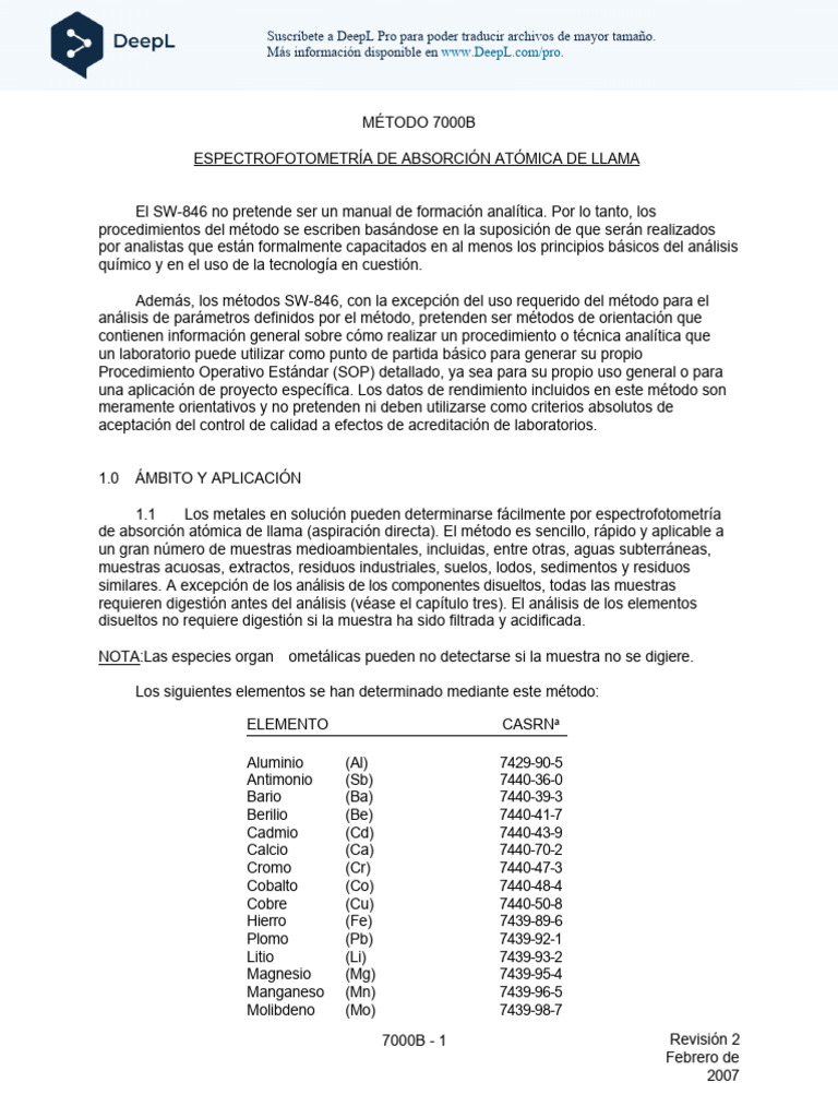 Mètodo 7000b Es | PDF | Ácido clorhídrico | Ácido