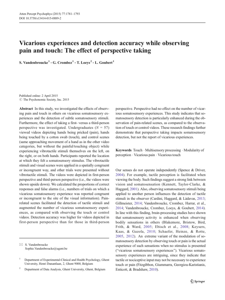 Vicarious Experiences and Detection Accuracy While Observing Pain and ...