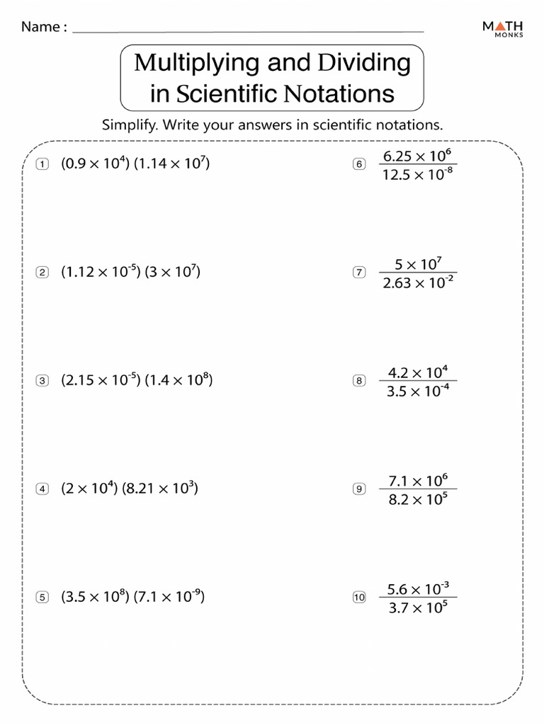 Multiplying and Dividing Scientific Notation Worksheet | PDF