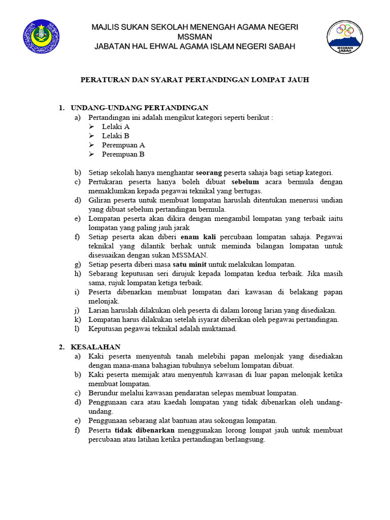 Peraturan Dan Syarat Lompat Jauh | PDF