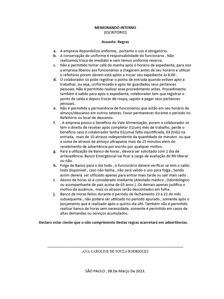 Memorando Interno | PDF