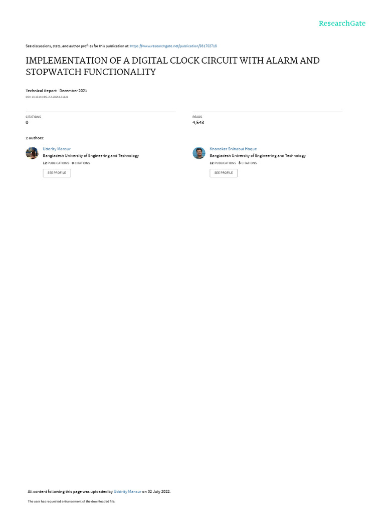 Implementation Of A Digital Clock Circuit Verilog Pdf Clock Timer