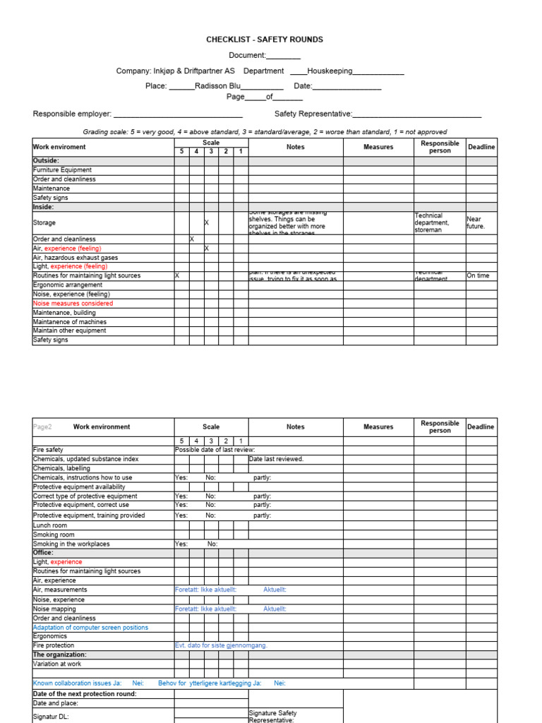 Checklist Safety Rounds | PDF | Personal Protective Equipment | Noise
