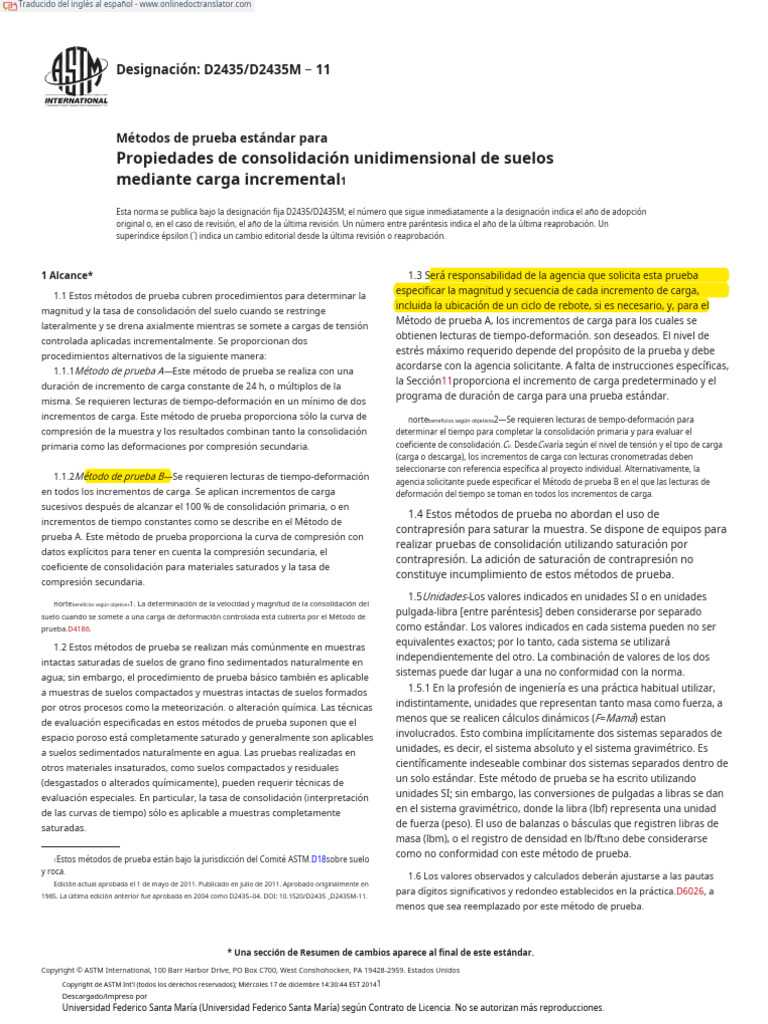 ASTM D2435-11 One-Dimensional Consolidation Properties of Soils Using Incremental Loading - En ...