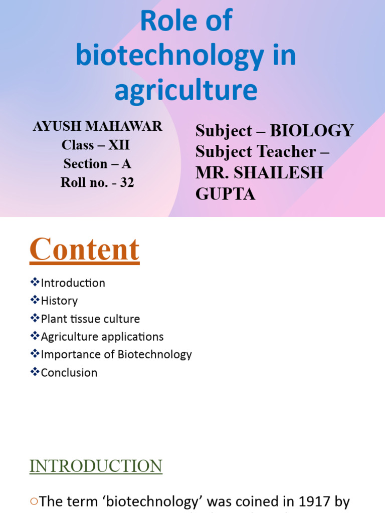 Biotech in Agriculture | PDF | Biotechnology | Genetic Engineering
