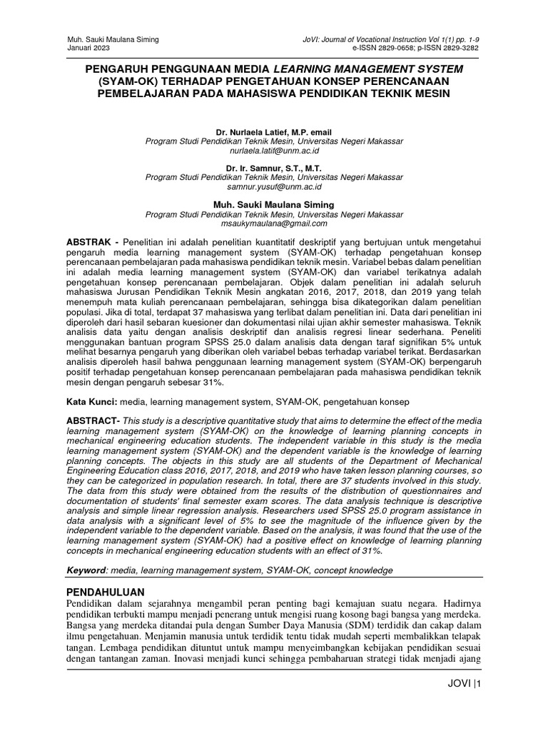Pengaruh Penggunaan Learning Management System (Syam-OK) Terhadap ... Pengaruh Penggunaan Learning Management System (Syam-OK) Terhadap ...